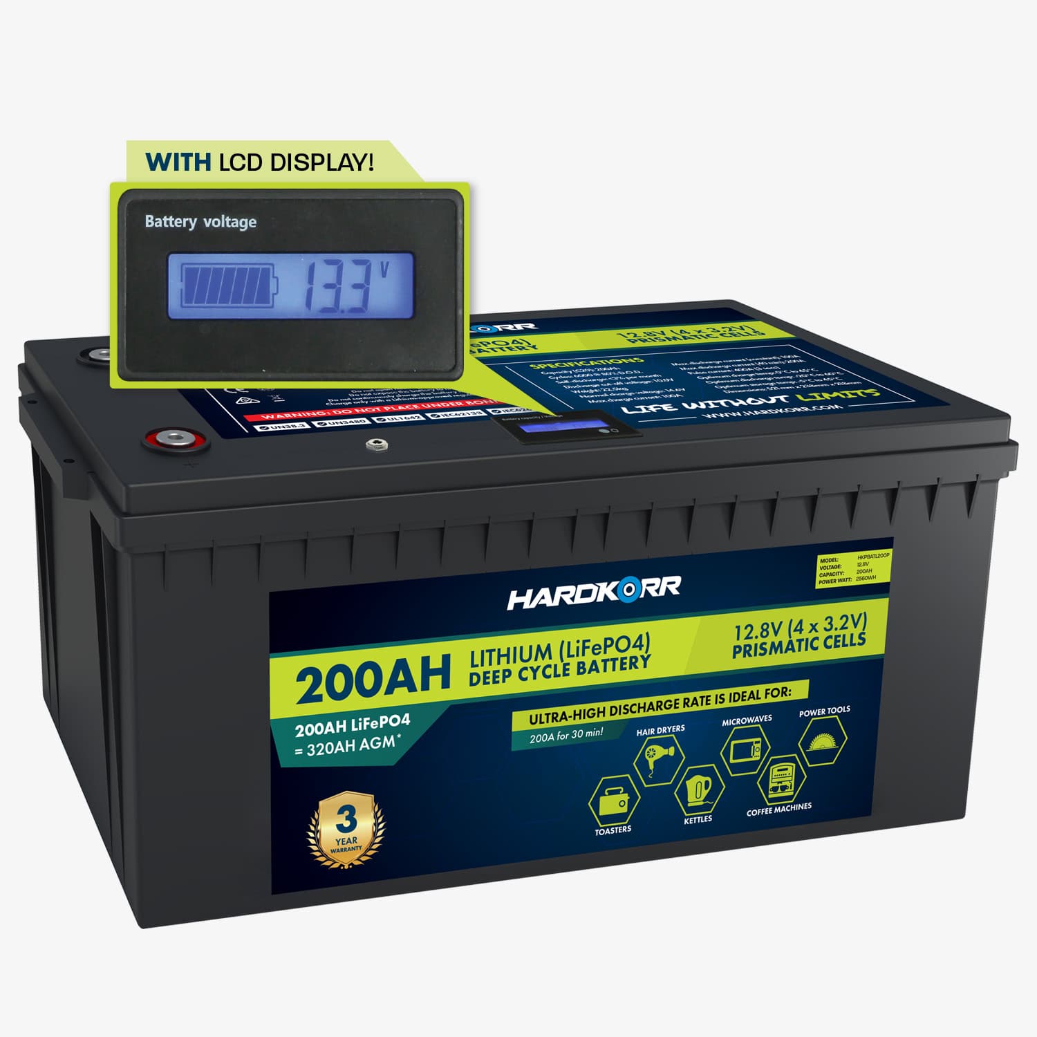 200AH High-Discharge Lithium (LiFePO4) Deep Cycle Battery – HARDKORR