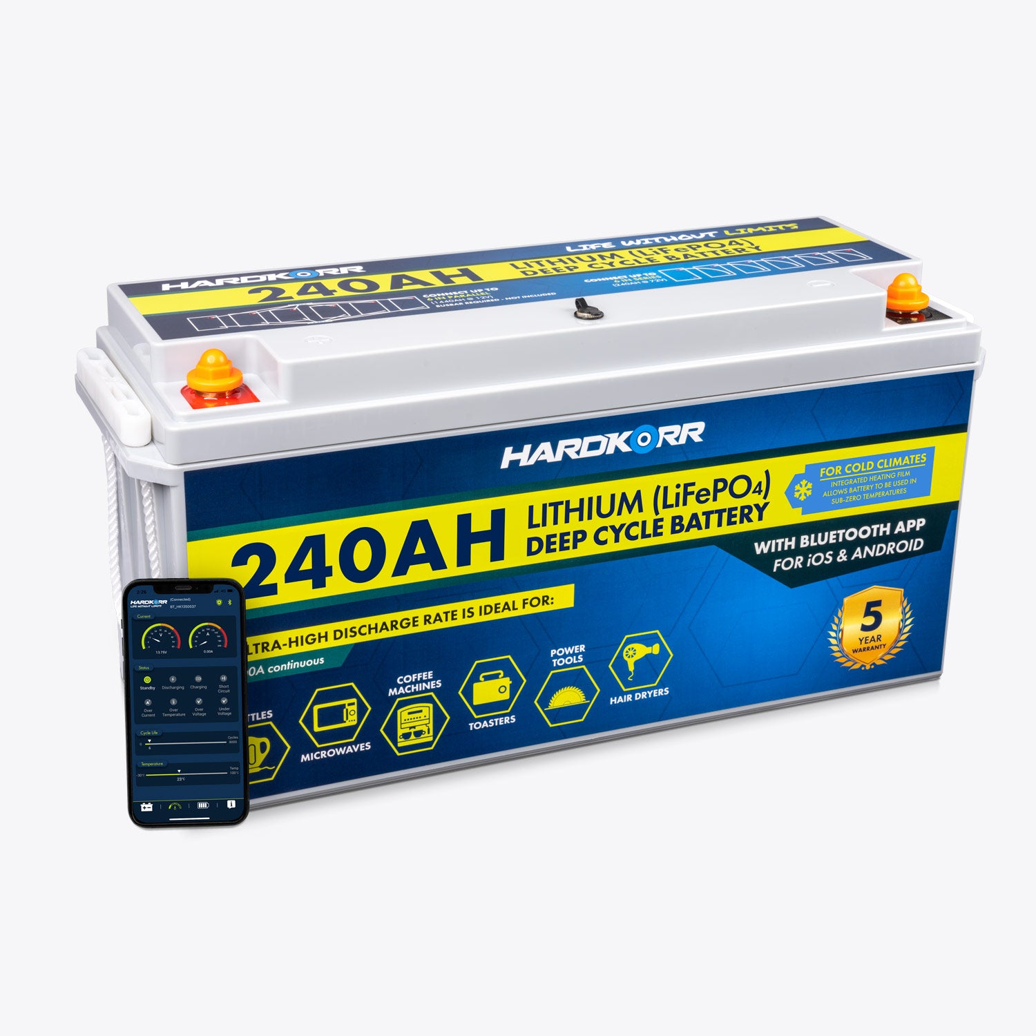 240Ah Cold Climate Lithium (LiFePO4) Deep Cycle Battery w/Bluetooth ...
