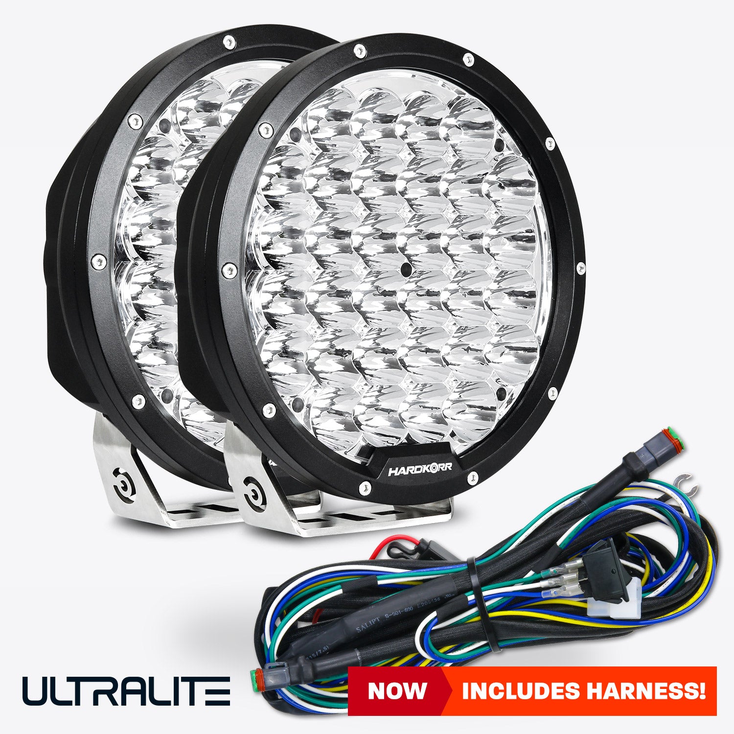 Ultralite Series 9" LED Driving Lights (Pair w/Harness) – HARDKORR